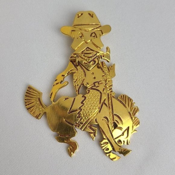 Vintage | Jewelry | Gold Crown Cowboy Riding Horse Western Brooch ...
